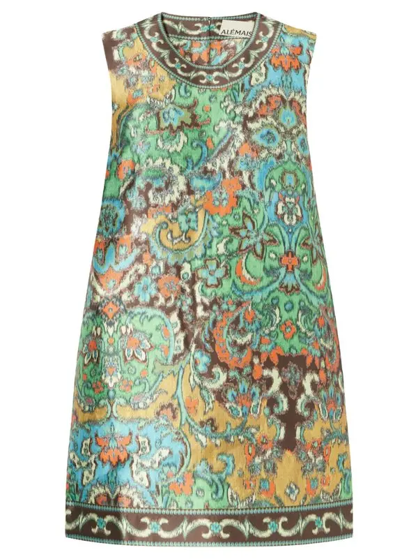 ALEMAIS Floral Jacquard Satin Mini Dress - Gray