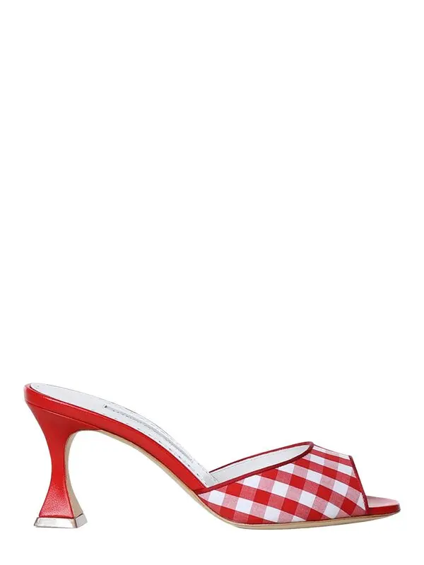 Manolo Blahnik Gingham Mule Heeled Sandals - Red