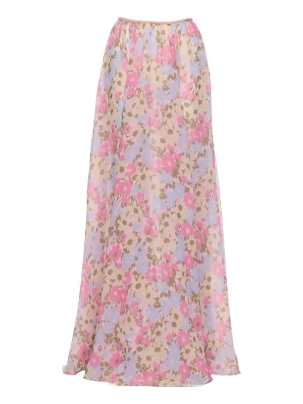 Valentino Garavani Floral Pleated Midi Skirt - Pink
