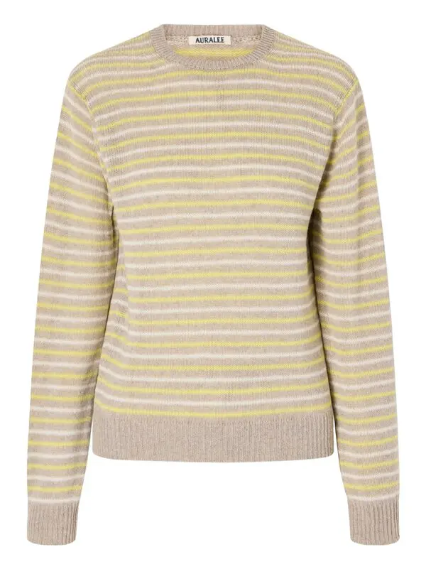 Auralee Lightweight Striped Crew Neck Knit Top - Nude