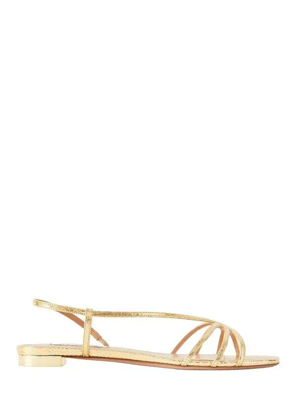 AQUAZZURA Snake-effect Metallic Leather Slingback Sandals - No