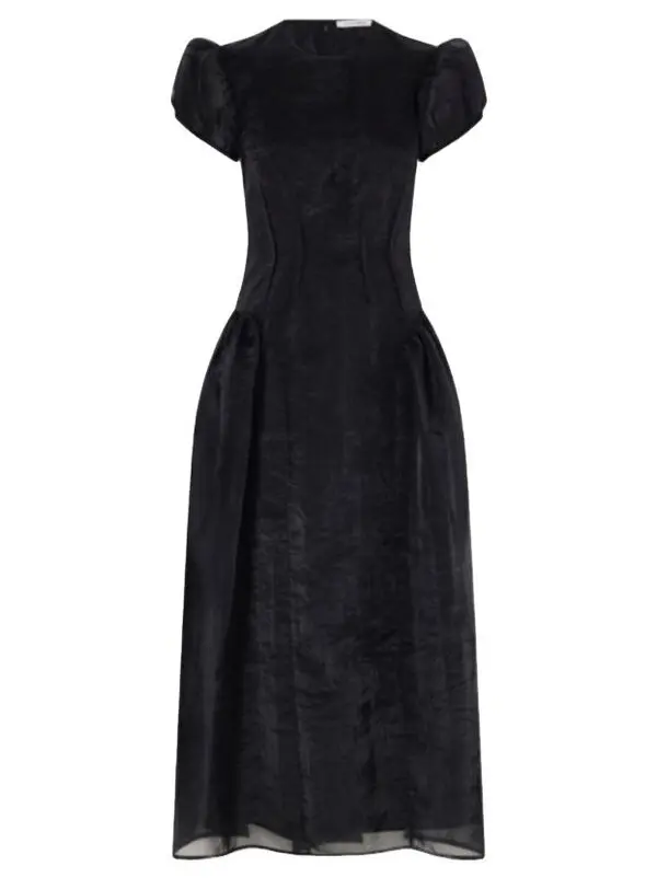Cecilie Bahnsen Round Neck Puff Sleeve Midi Dress - Black