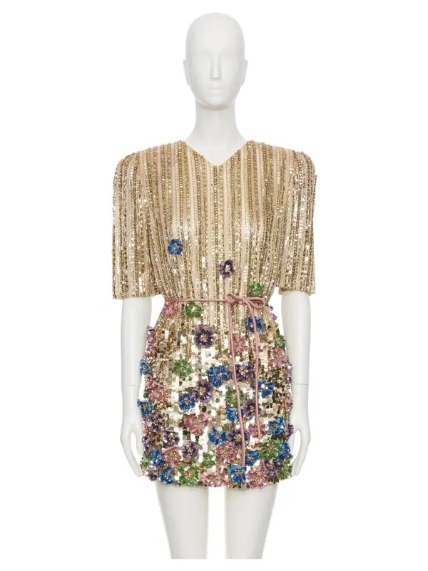 Valentino Garavani Embellished V-neck Mini Dress - Nude