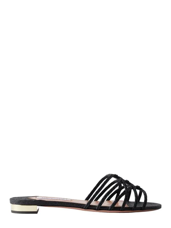 AQUAZZURA Luna Raffia Cord Slides - Black