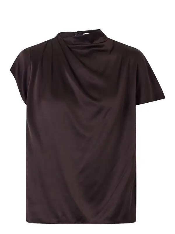 Staud Davina Asymmetrical Draped Silk-blend Top - Black