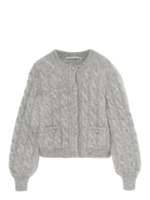 Alessandra Rich Cropped Sequin-embellished Cable-knit Cardigan - Grey