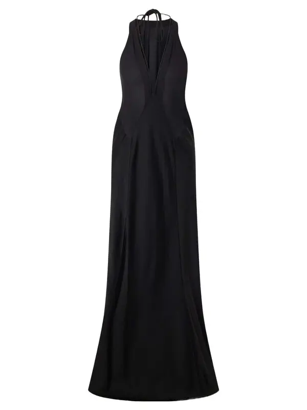 Victoria Beckham Paneled Satin Halterneck Gown - Black