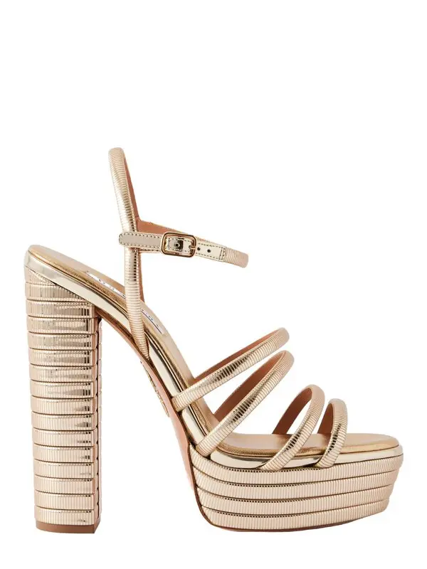 AQUAZZURA Metallic Leather Platform Sandals - No