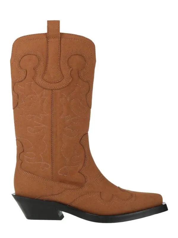GANNI Embroidered Cowboy Boots - Brown