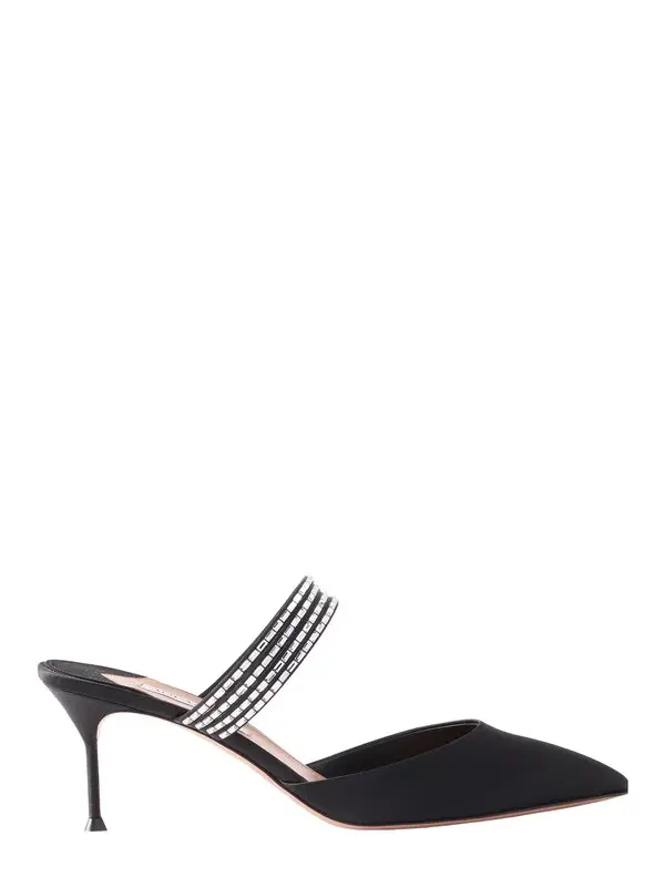 AQUAZZURA Crystal-embellished Satin Mules - Black