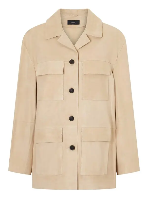 ARMA Suede Button-up Jacket With Classic Collar - Nude