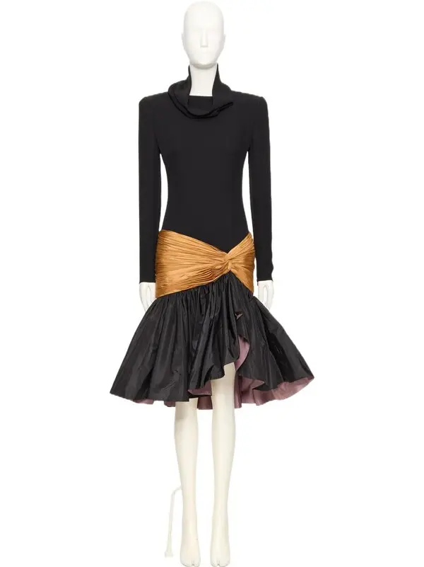 Valentino Garavani Long-sleeved High-neck Draped Dress - Black