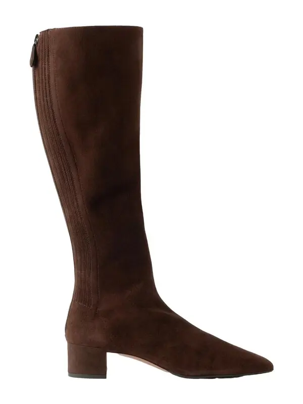AQUAZZURA Plain Colour Suede Knee High Boots - Black