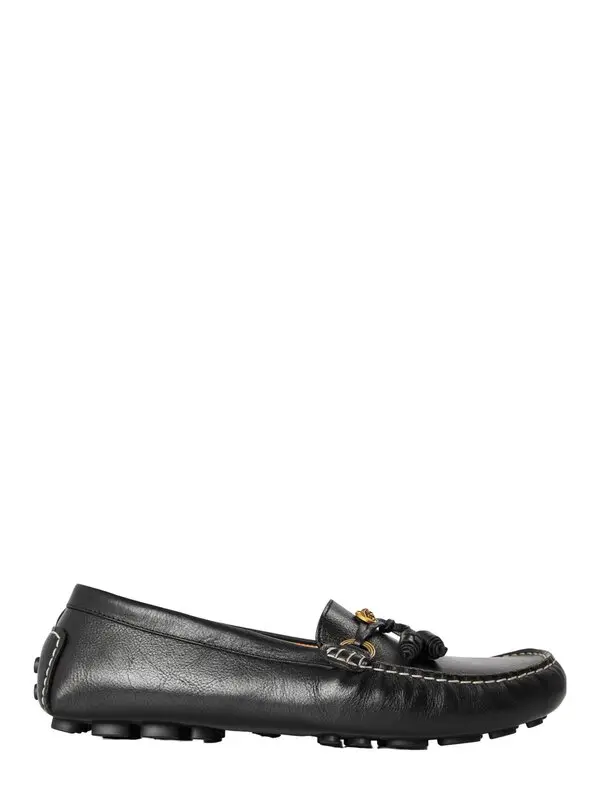 Versace Leather Loafer Moccasins With Tassel Detail - Black