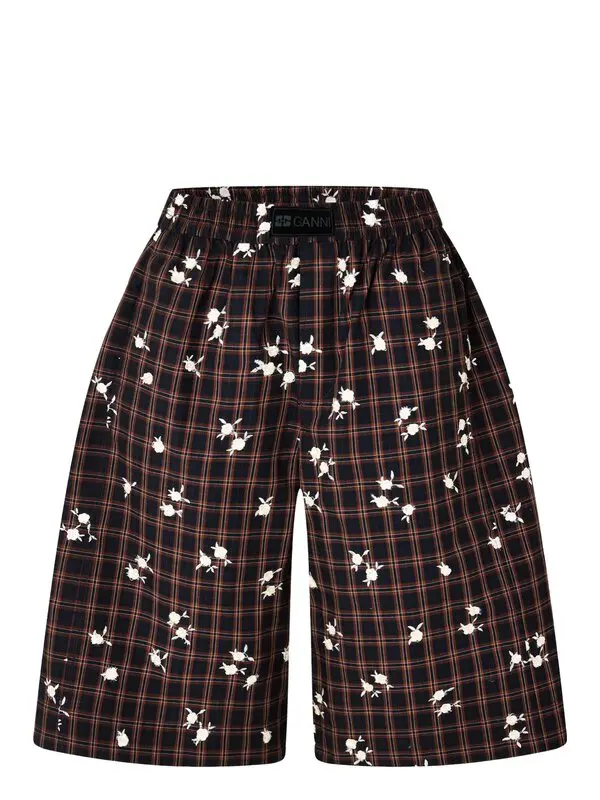 GANNI Floral Plaid Culottes - Black