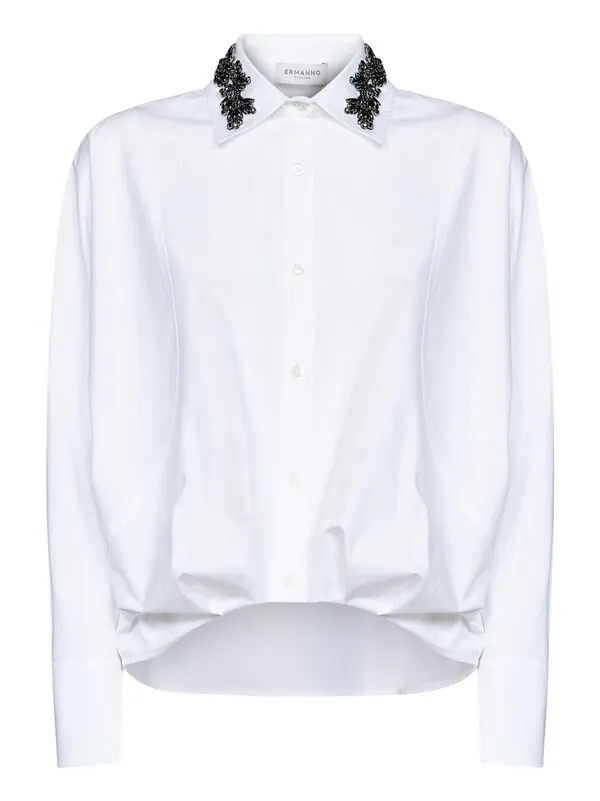 ERMANNO FIRENZE Embellished Collar Long Sleeve Shirt - White