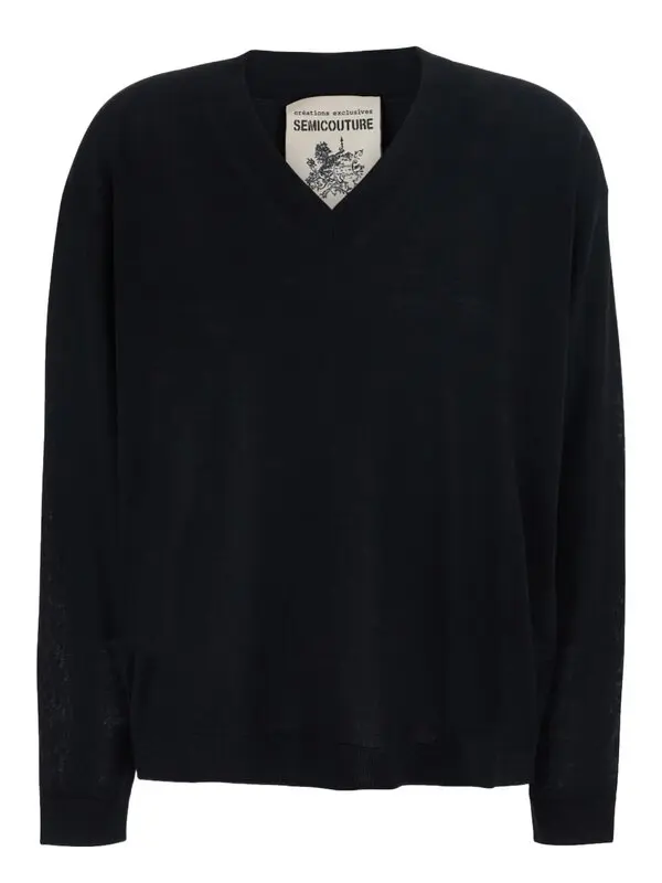 SEMICOUTURE Knitted V-neck Pullover - Black