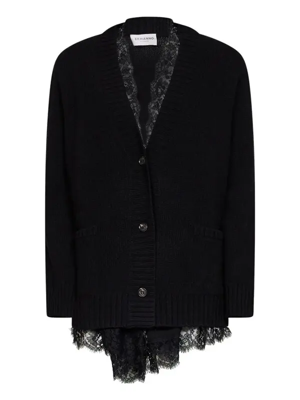ERMANNO FIRENZE Lace Trim Button-up Cardigan - Black