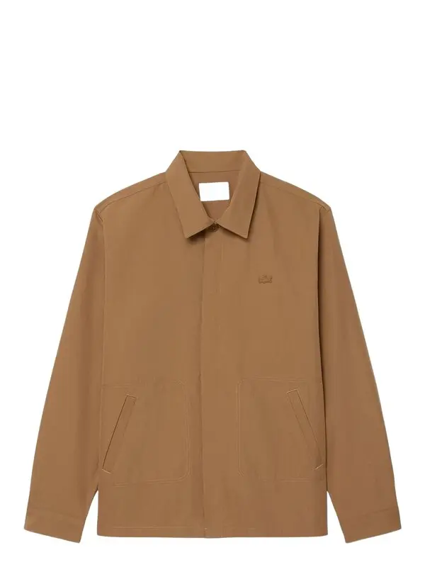 Lacoste Zip-up Overshirt Jacket With Embroidered Logo - Brown