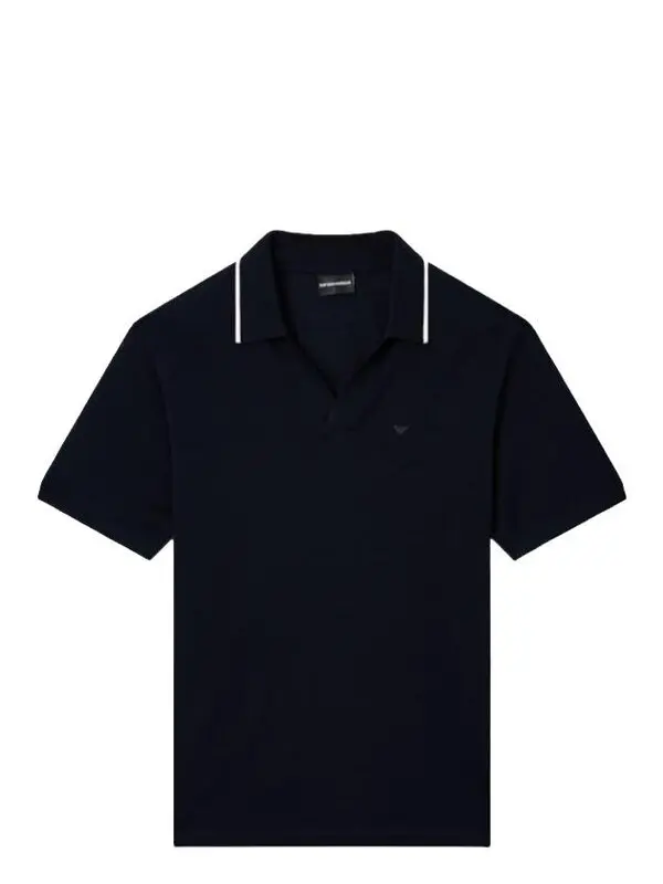 Emporio Armani Logo Embrodiered V-neck Polo Shirt - Navy