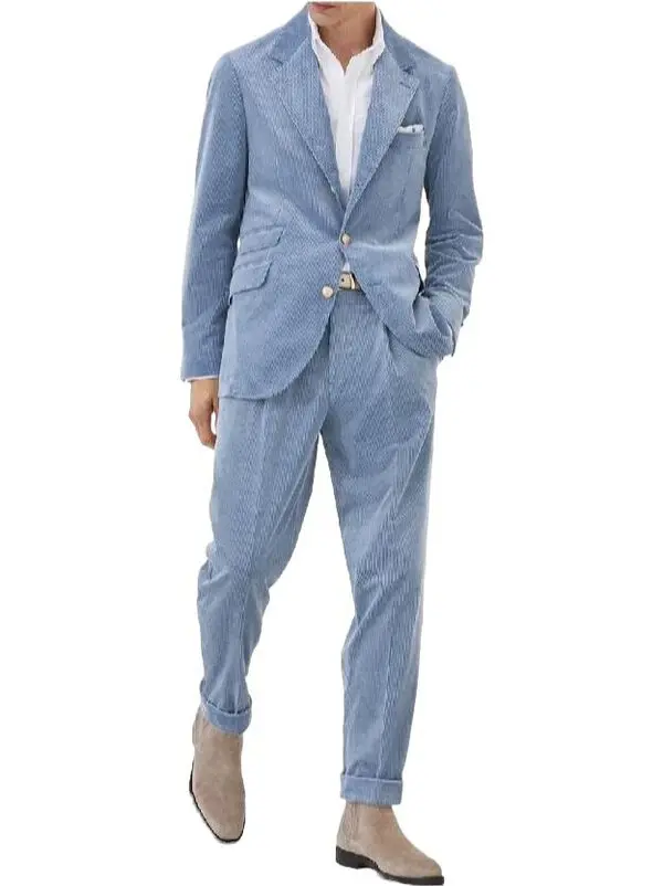 Brunello Cucinelli Long-sleeved Suit, Trousers, And Jacket - Blue