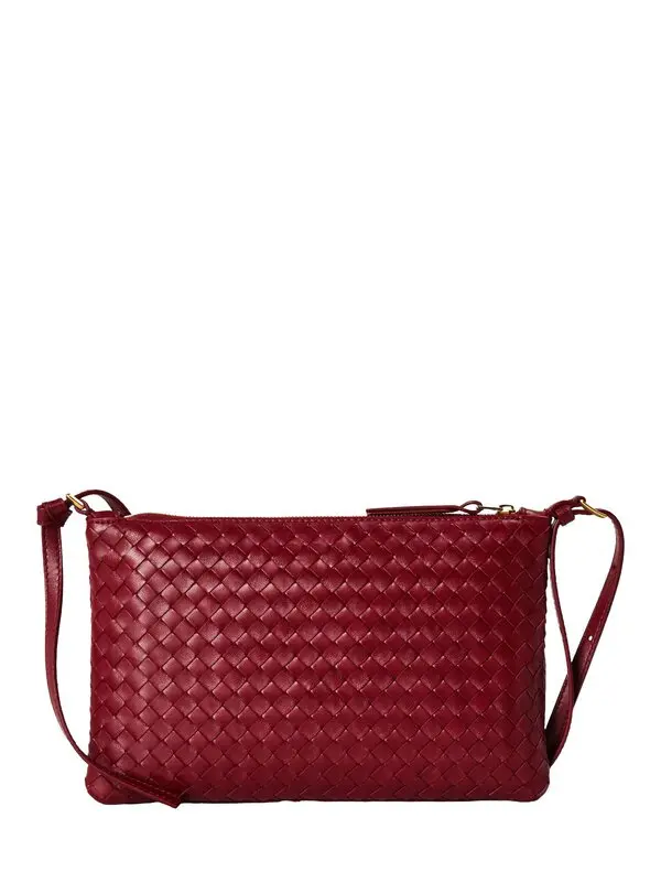 Bottega Veneta Woven Leather Crossbody Bag - Red