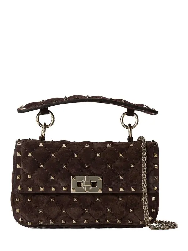 Valentino Garavani Suede Quilted Handbag With Studs - Black