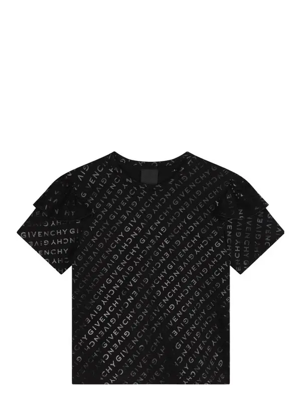 Givenchy Cropped Stretch T-shirt With Allover Logo Print - Black