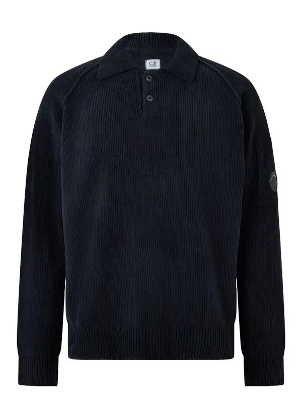 C.P. COMPANY Midweight Knit Polo Sweater - Black