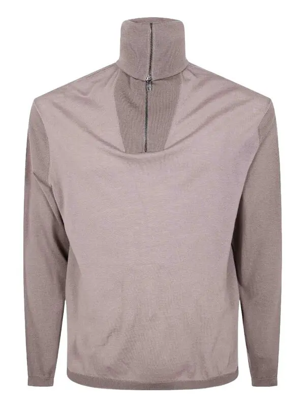 Emporio Armani Two-tone Knit Partial-zip Jumper - Nude
