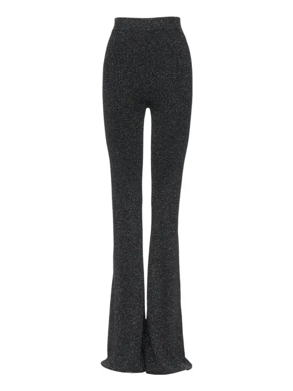 Valentino Garavani Flared Ribbed Knit Metallic Pants - Black