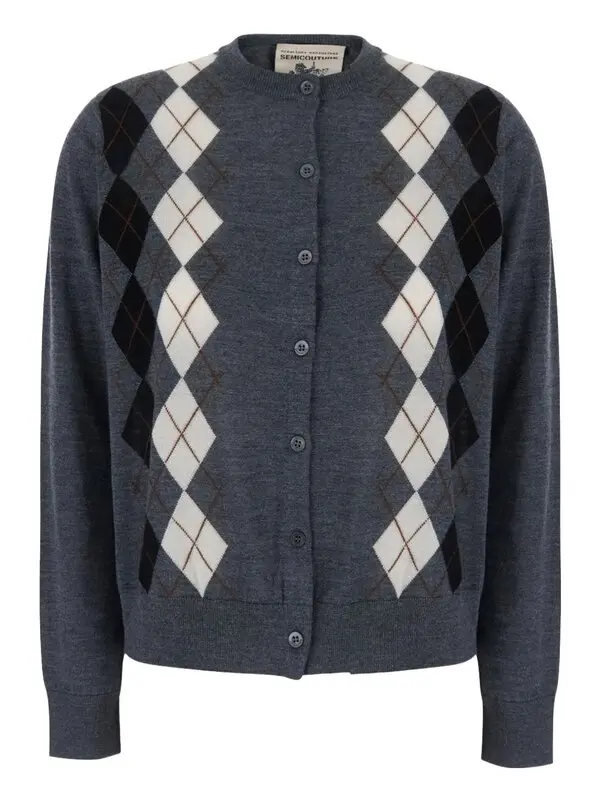 SEMICOUTURE Argyle Motif Cardigan - Grey