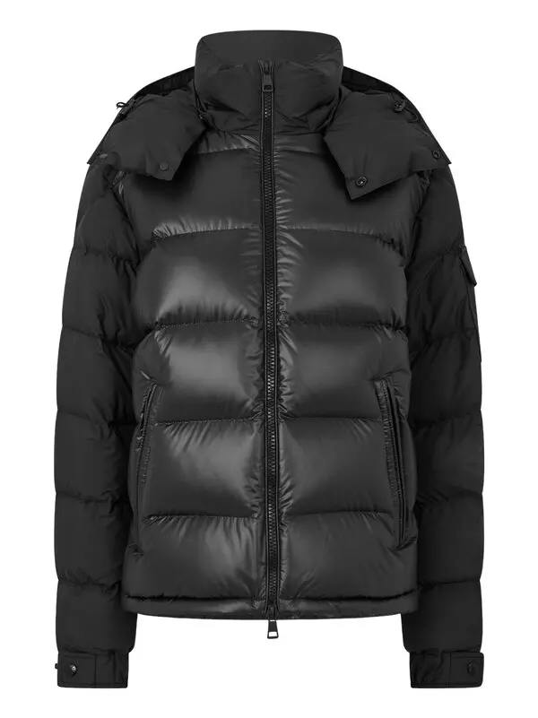 Moncler Glossy Quilted Hooded Down Jacket With Detachable Hood - Black