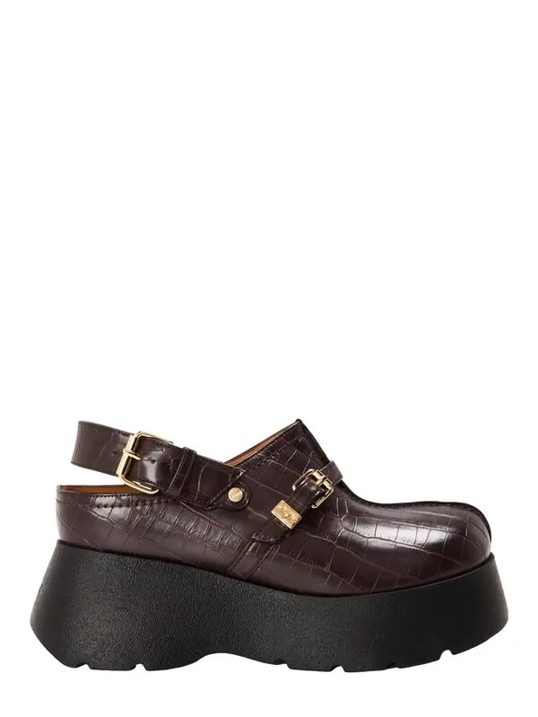 GANNI Croc Effect Platform Sabot Boots - Black