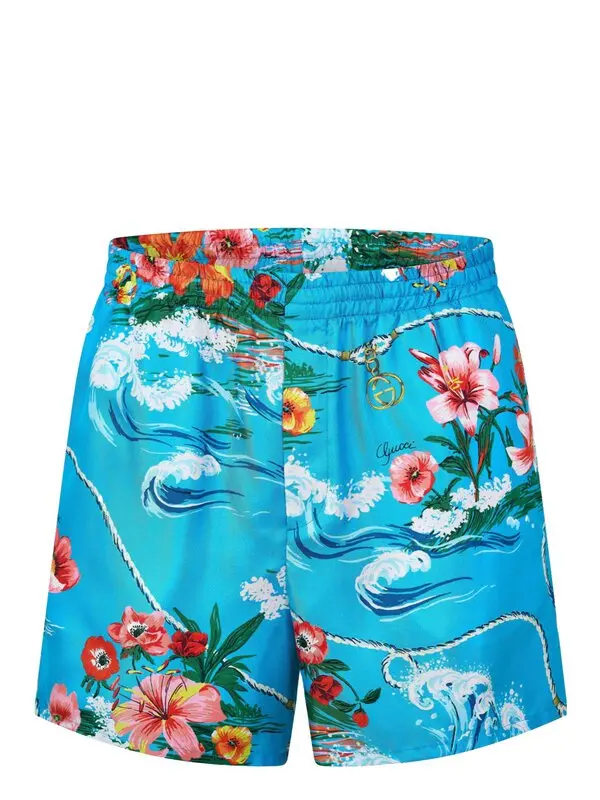 Gucci Floral Wave Printed Shorts - Blue