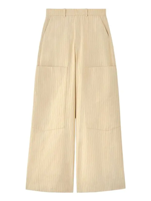 GANNI Beige Striped Wide-leg Trousers - Nude