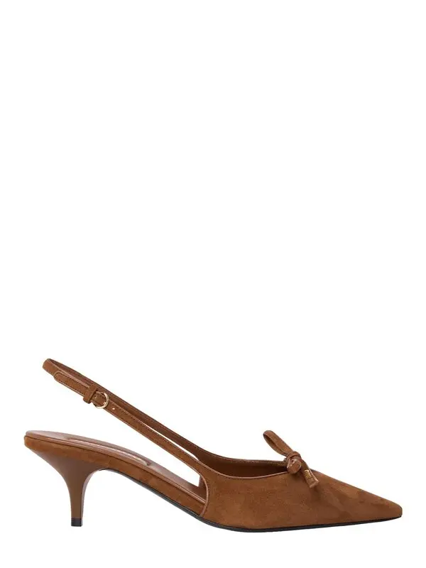 Miu Miu Bow Kitten Heel Slingback Sandals - Brown