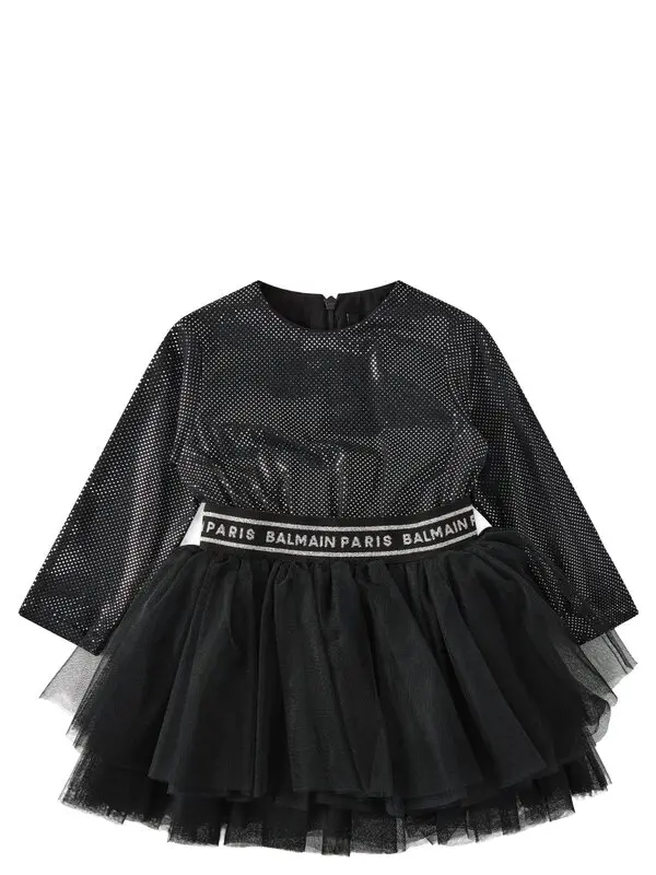 Balmain Long Sleeve Crewneck Dress - Black