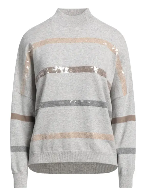 Brunello Cucinelli Striped Sequined Turtleneck - White