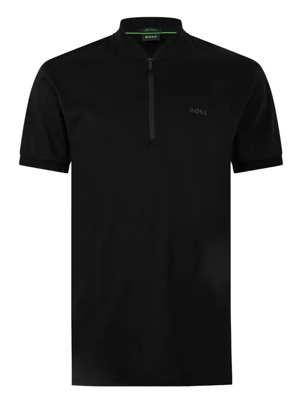 Hugo Boss Half-zip Stand Collar Short Sleeve Top - Black