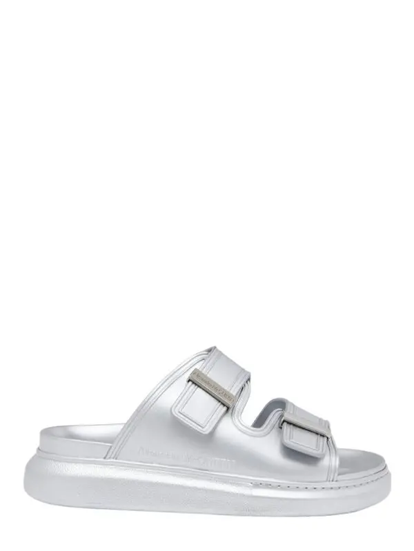 Alexander McQueen Hybrid Buckled Sandals In Metallic Rubber - Silver