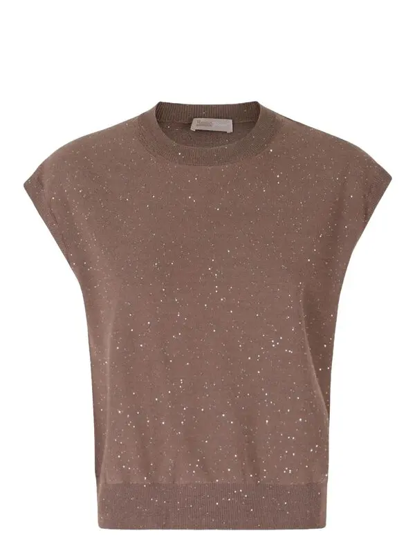 Herno Crew Neck Knit Top With Sequins - Brown