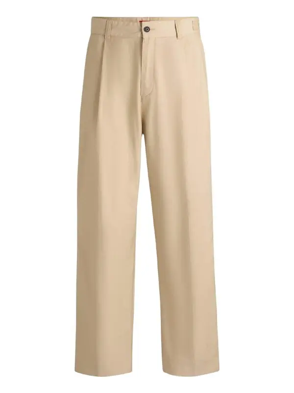 Hugo Boss Loose Fit Pleated Trousers - Beige