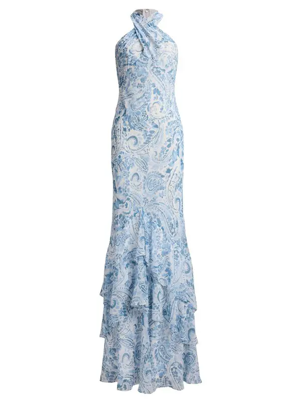 Ralph Lauren Paisley Print Mermaid Gown - Blue