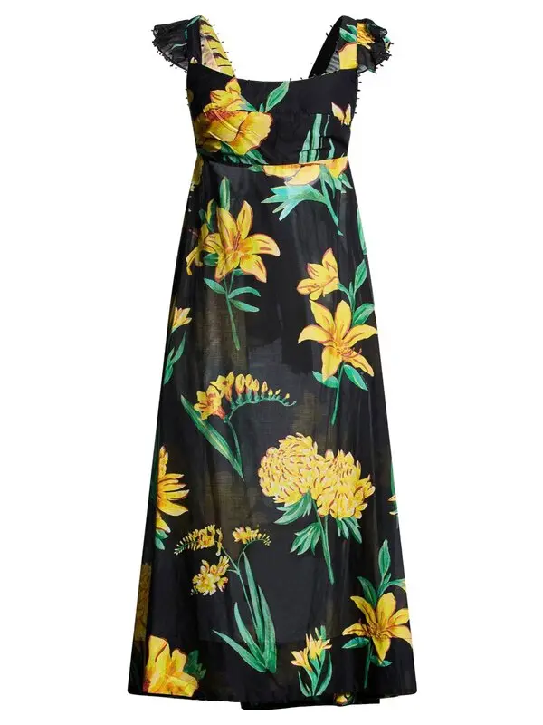Farm Rio Sleeveless Floral Print Midi Dress - Black