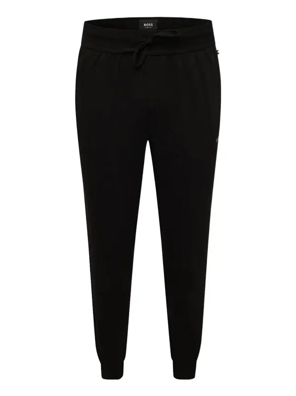 Hugo Boss Elastic Waist Cotton Trousers With Logo Detail - Black