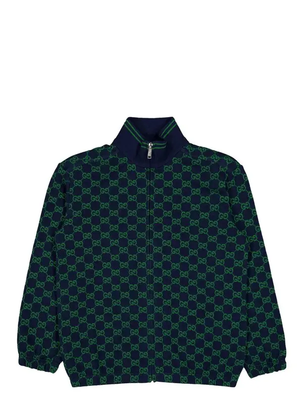Gucci Gg Logo Zip Up Jacket - Blue/green