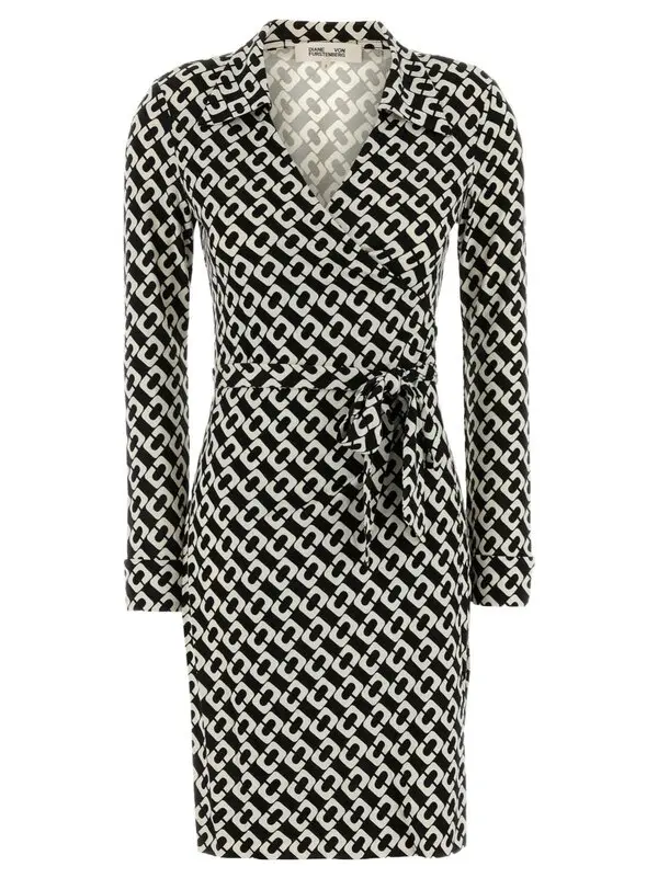 Diane Von Furstenberg Printed Long Sleeve Knit Dress - Black