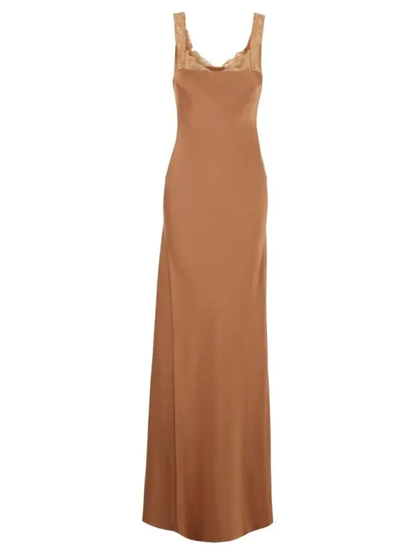 FORTE_FORTE Satin Maxi Dress With Lace Trim - Brown