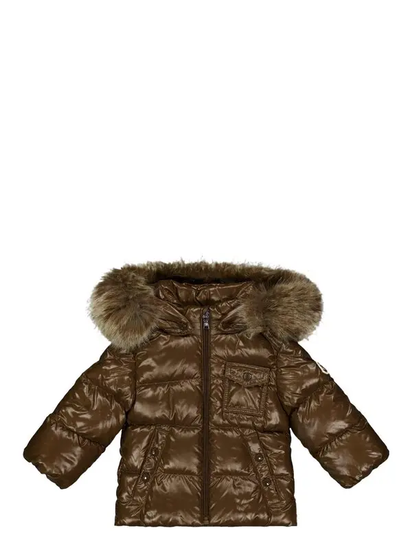 Moncler Quilted Zip-up Puffer Coat With Faux Fur Trim - Brown